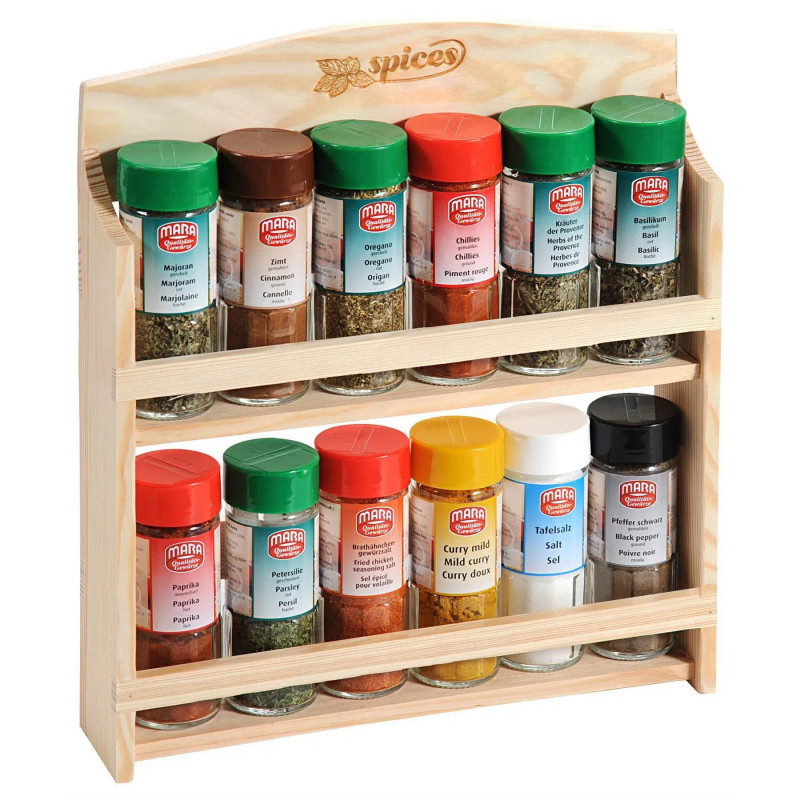 Raft pentru condimente Kesper 13135, 2 niveluri, 12 borcane, 110 ml ...